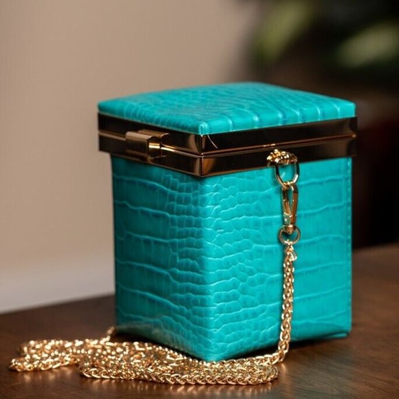 Bags | Nwt Faux Croc Box Frame Clutch Bag Turquoise | Poshmark